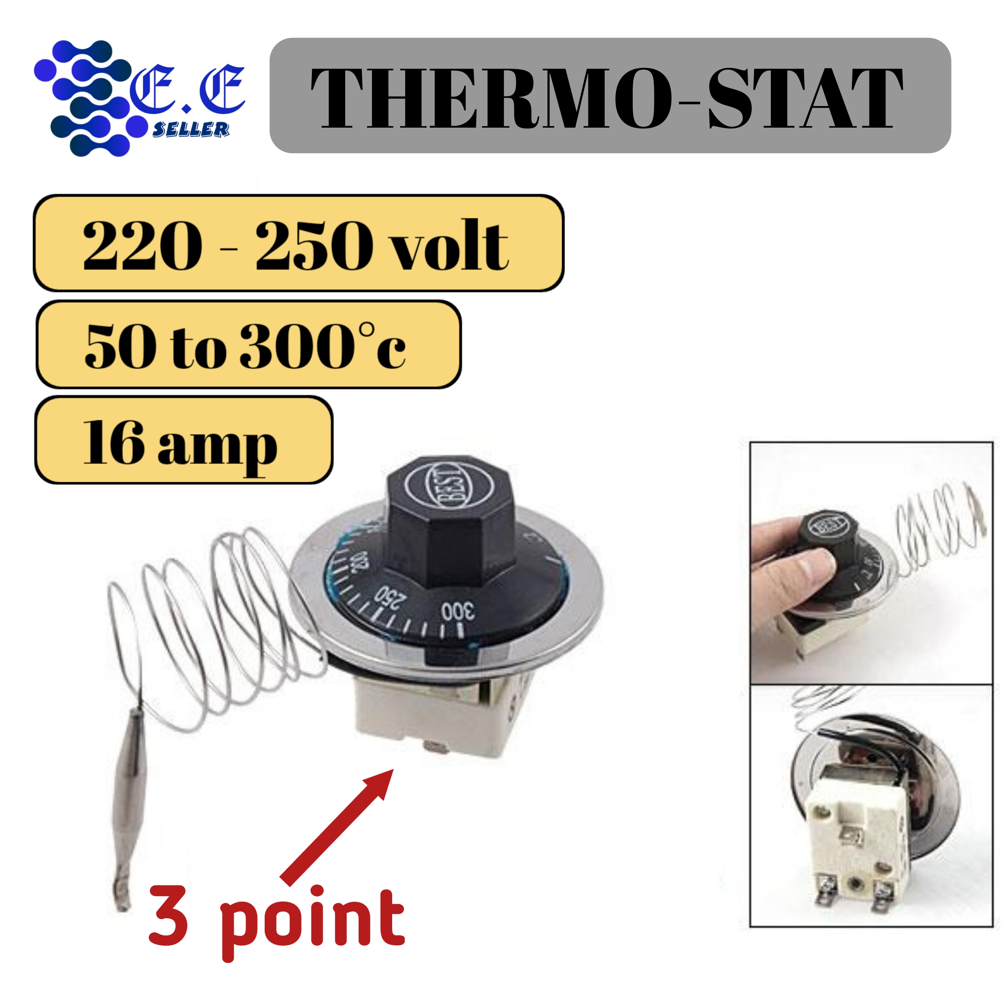 Thermostat for fryer AC 250V 16A 50 to 300 degrees Celsius Temperature Controller NO NC for ...