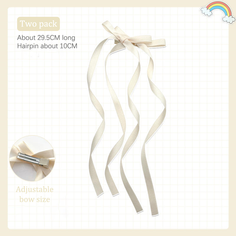 2Pc Ribbon Long Bow Hair Claw Side Clips for Women Girls Kids Hairpin ...