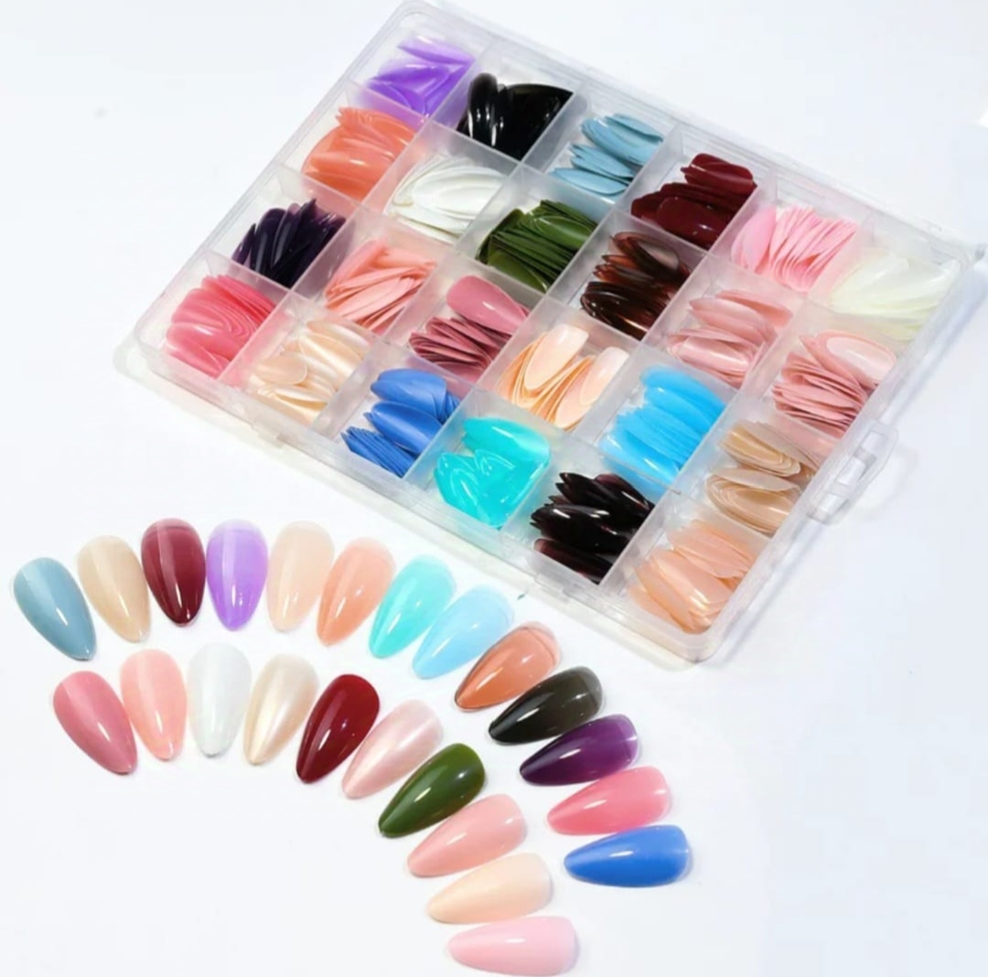 144/288/576 Pcs Box Colorful Artifical Nails Acrylic Full Cover Nail ...