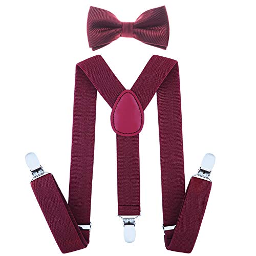 Elastic Gallace Suspenders Set With Silk Bow Tie For Boy's Girl's ( 5 ...