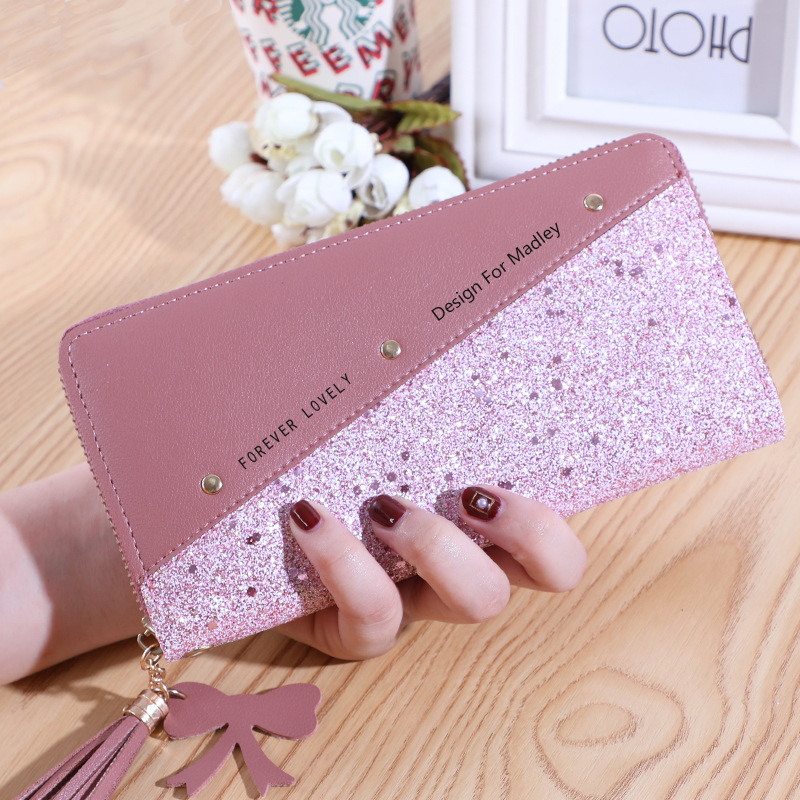 Fashion Women's Pu Leather Long Wallets Sequins Patchwork Glitter ...