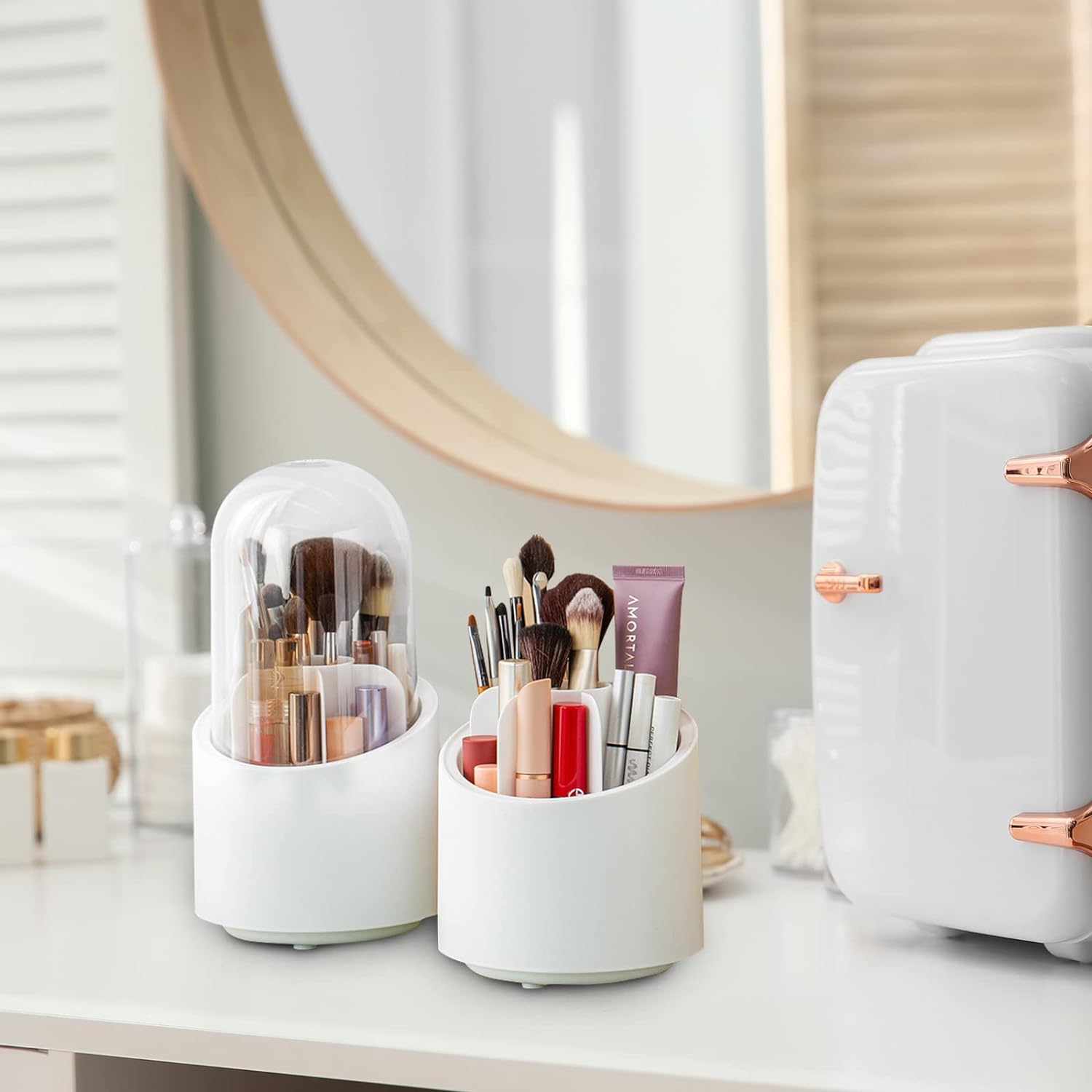 360° Rotating Makeup Brush Storage Box Portable Desktop Cosmetic ...