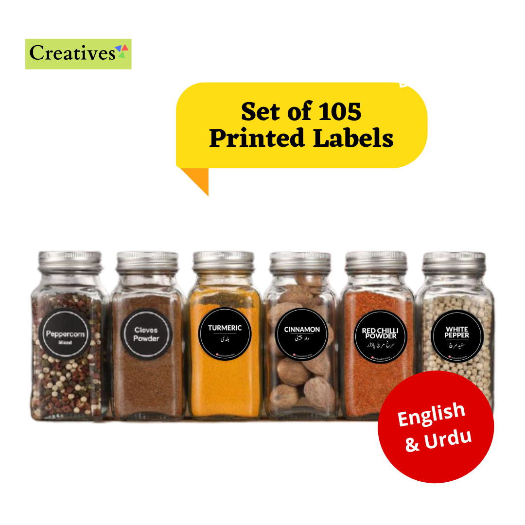 Kitchen Spice Jar Label Stickers Black Water Proof Printed | Kitchen ...