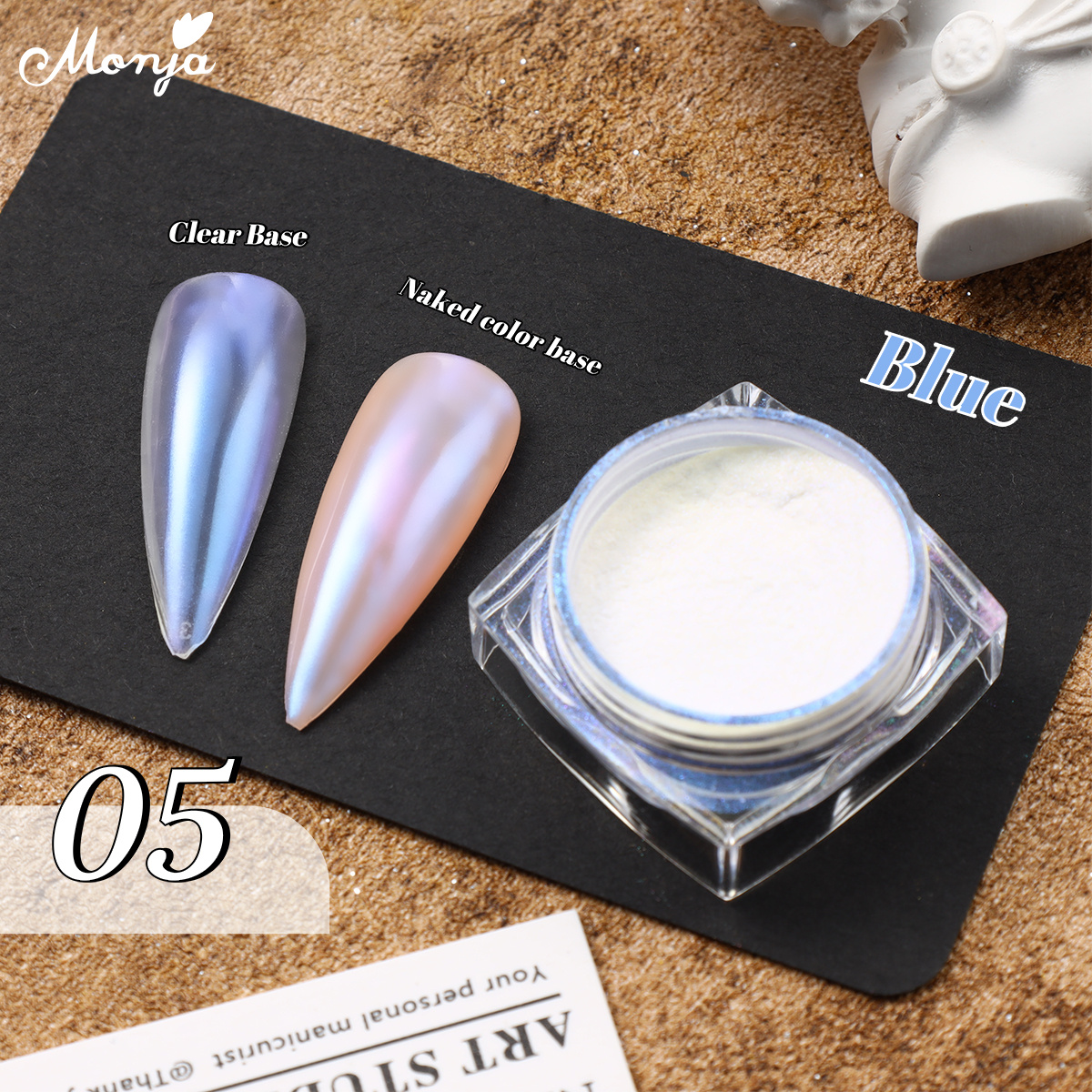 Monja White Pearl Chrome Nail Powder Aurora Metallic Mirror Effect Nail ...
