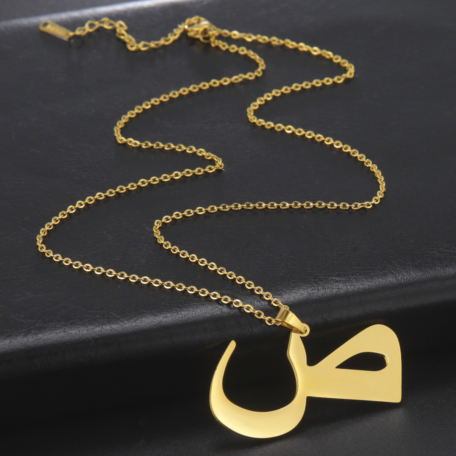 Stainless Steel 18K Gold Rose Gold Arabic Letter Chain Necklace Arab ...