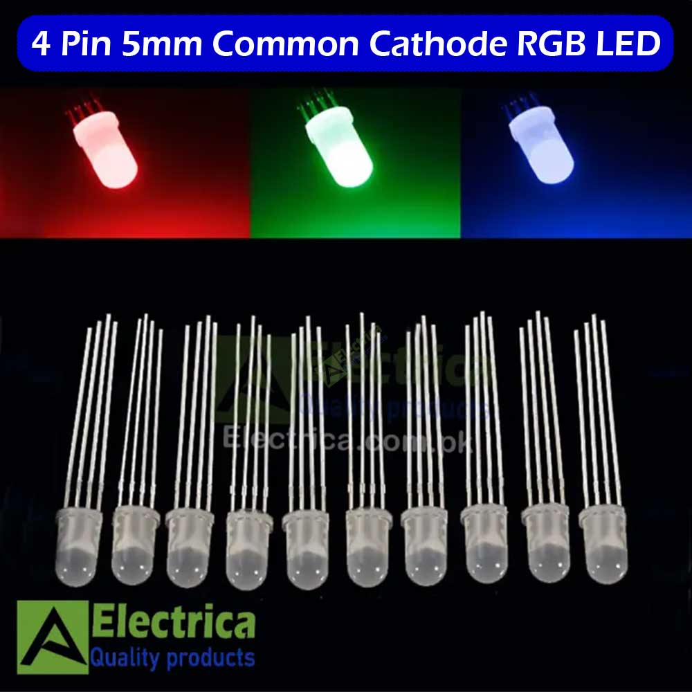 pack of 10 pcs 4 Pin 5mm Common Cathode RGB LED Multicolor Light ...