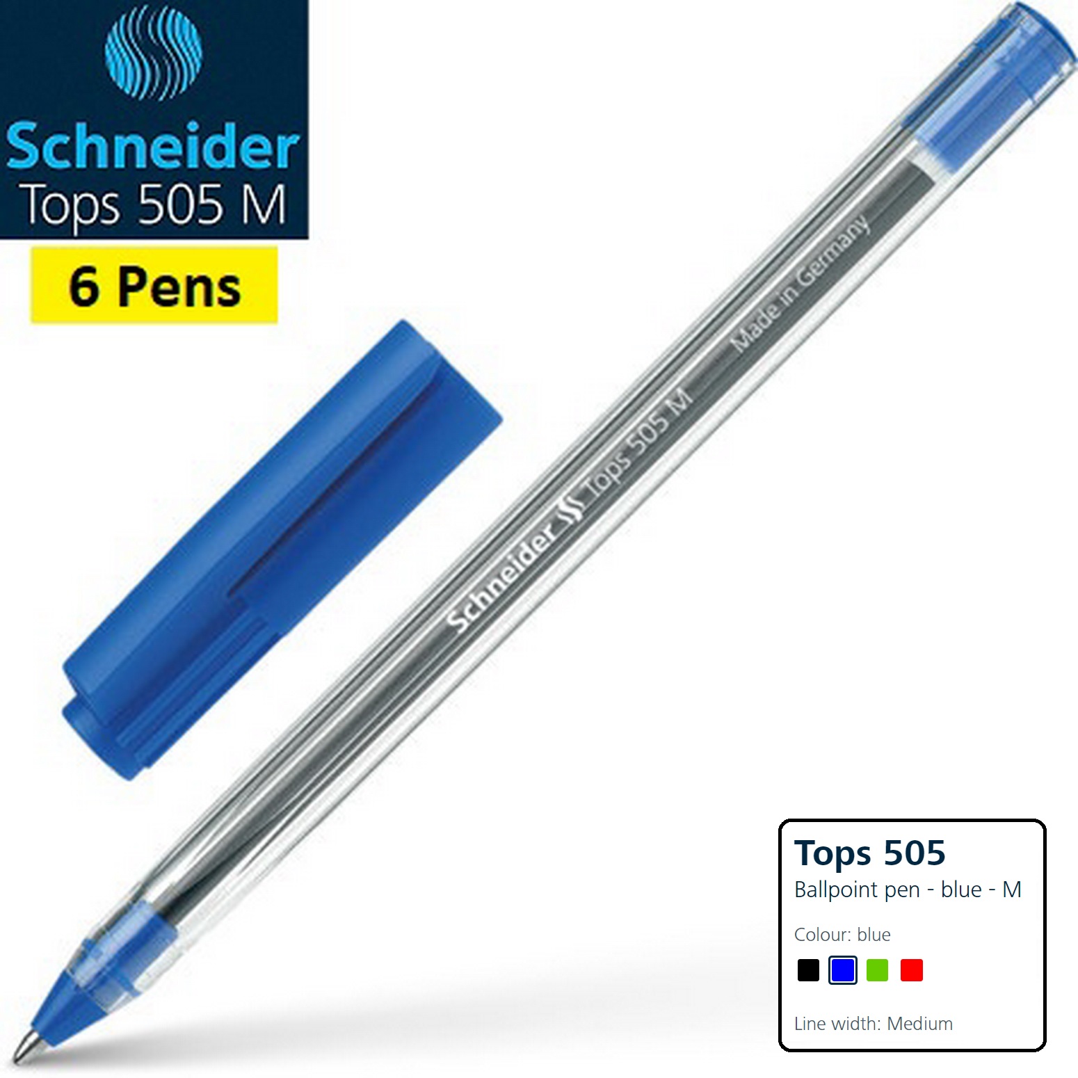 Schneider Tops 505 M Ballpoint Pen (6 Pens Pack) (Made in Germany ...