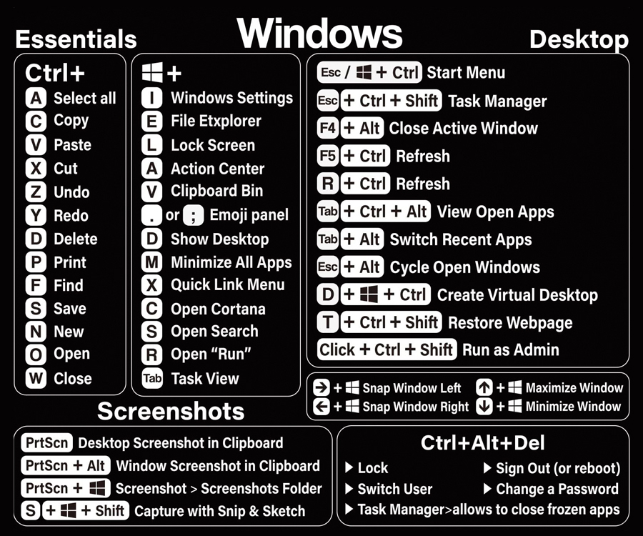 Computer Reference Keyboard Shortcut Sticker Adhesive For Windows PC ...