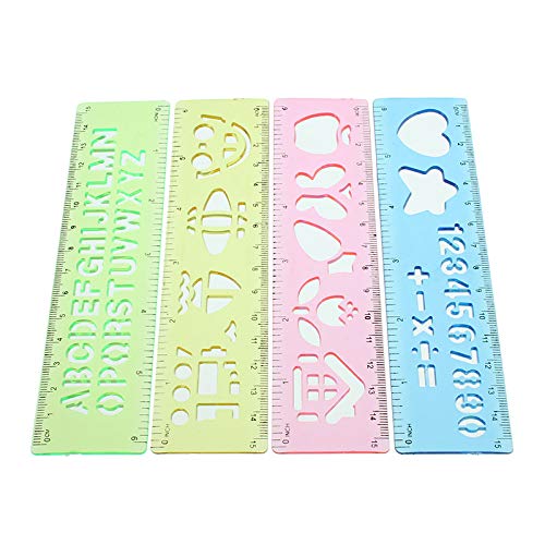 4 pieces candy colour cute art graphics symbols drawing template ruler ...