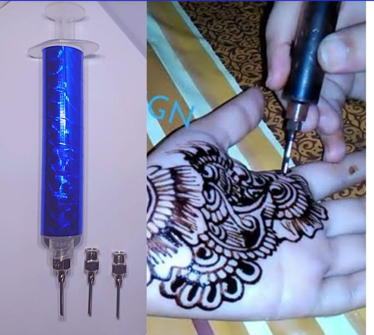mehndi injection pen with 3 extra needle, create amazing henna designs ...