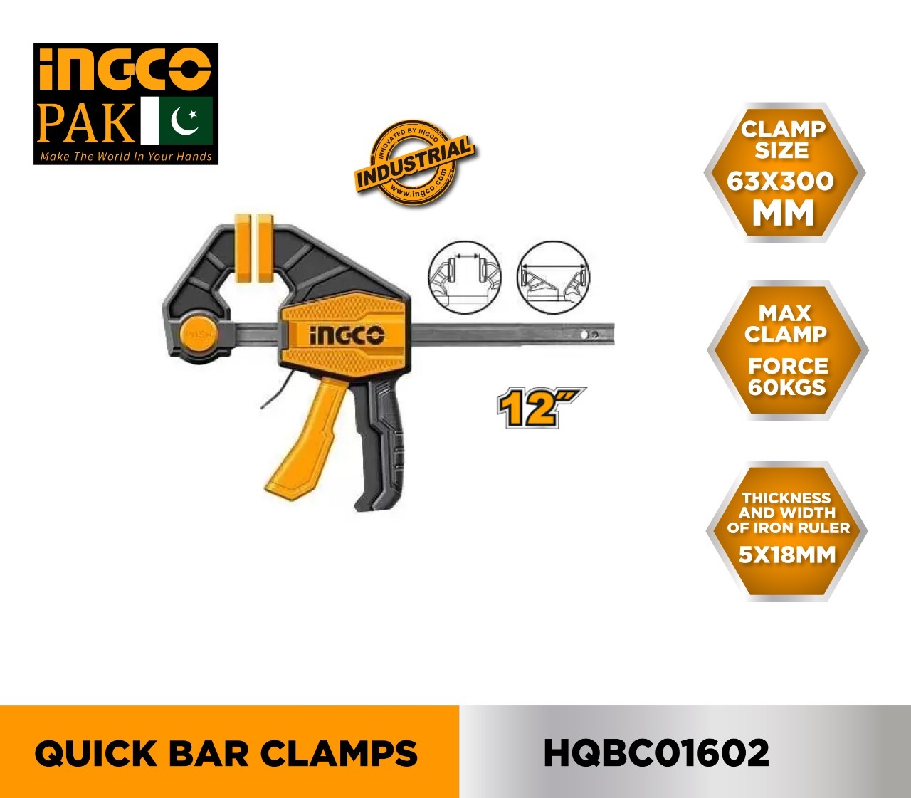 Ingco 12 inch Quick Grip clamp INGCO 12" Bar clamp for woodworking One ...