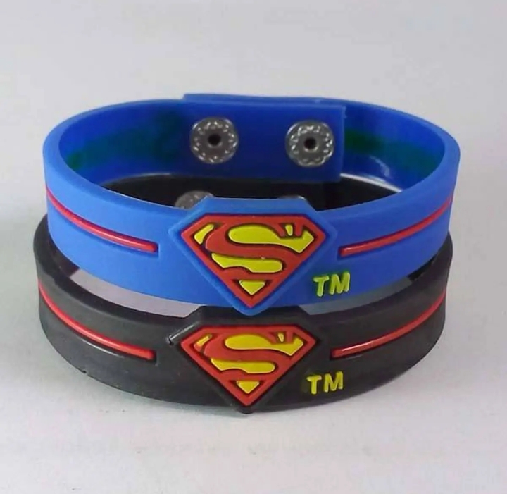 Pack Of 2 BLUE and BLACK Superman Bracelet & Superman Logo Band Ring ...