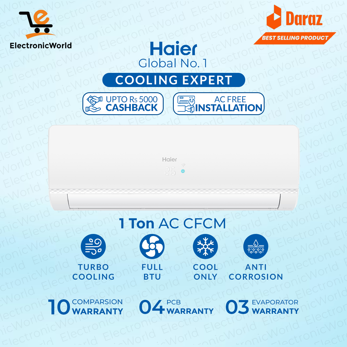 Haier Split Ac- Model HSU-12CF | Turbo Cool Series | 1 Ton Wide Voltage ...