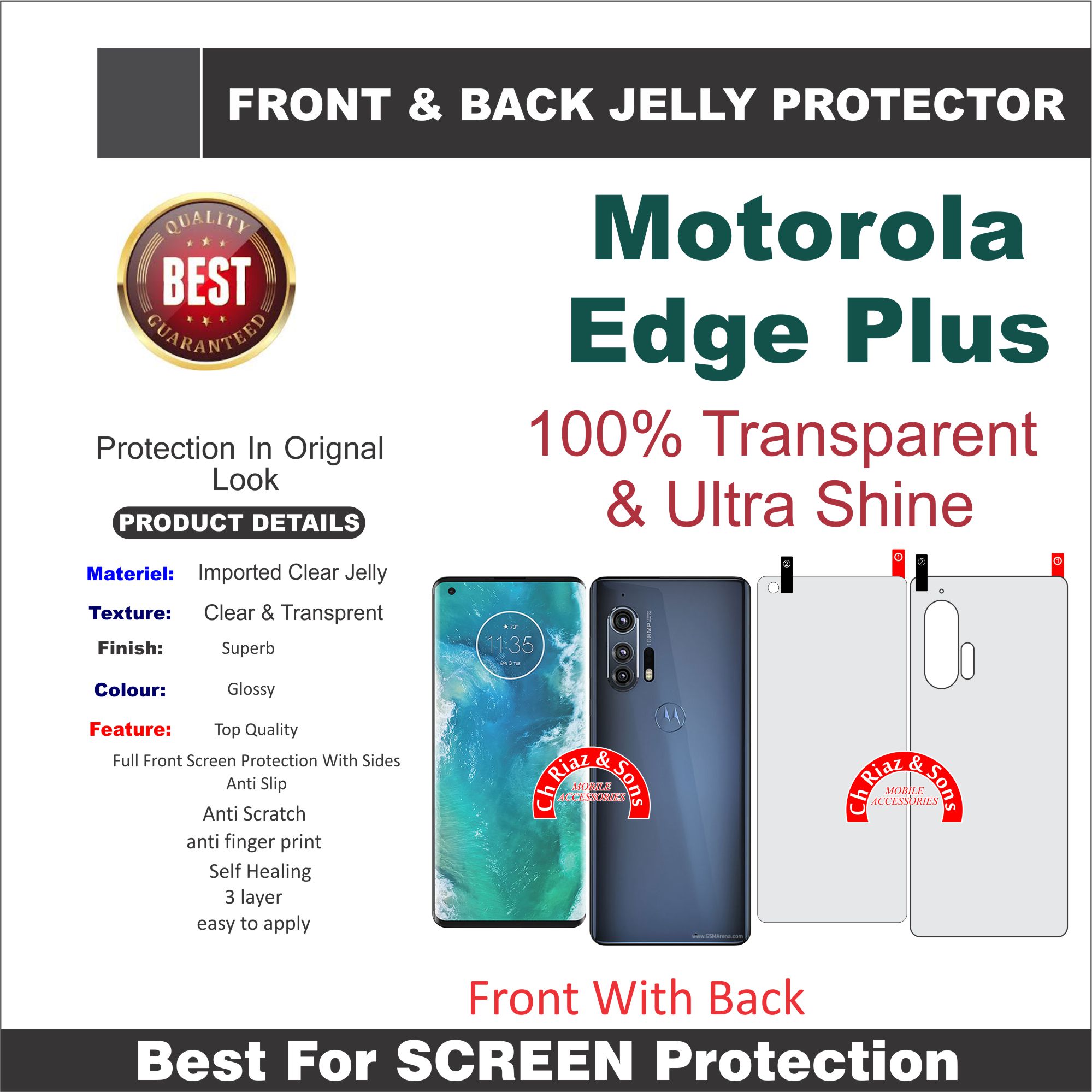 motorola edge plus Front and Back Hydrogel Jelly Protector For motorola ...