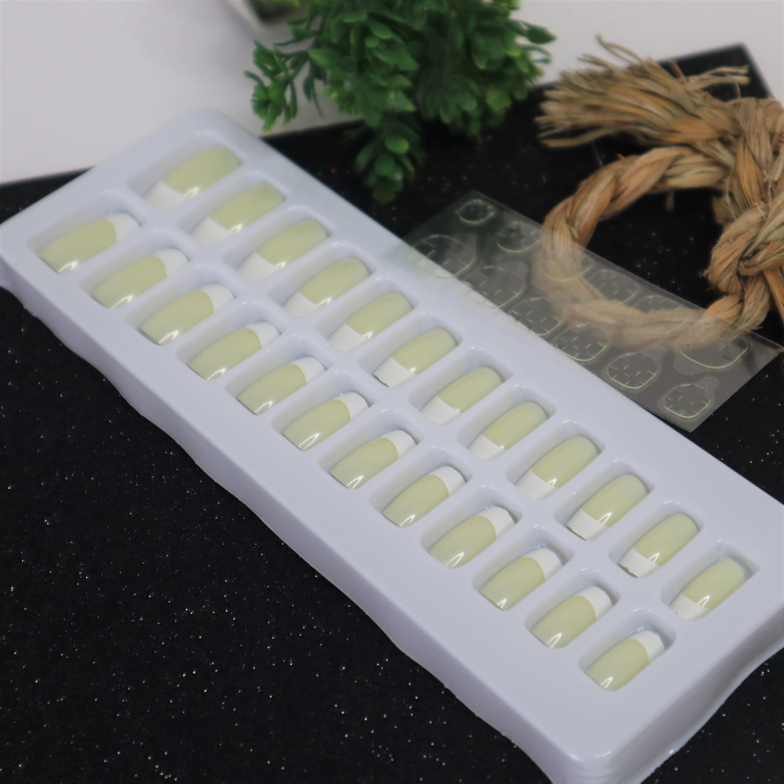 24 PCS PRESS ON SELF ADHESIVE FRENCH NAILS COLORED TRANSPARENT ACRYLIC ...