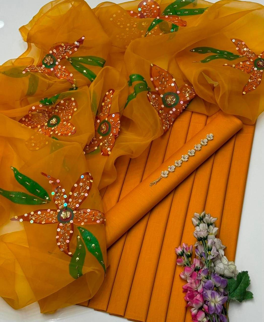 New Collection 3piece suit Organza Brush paint Dupatta with Cut dana ...