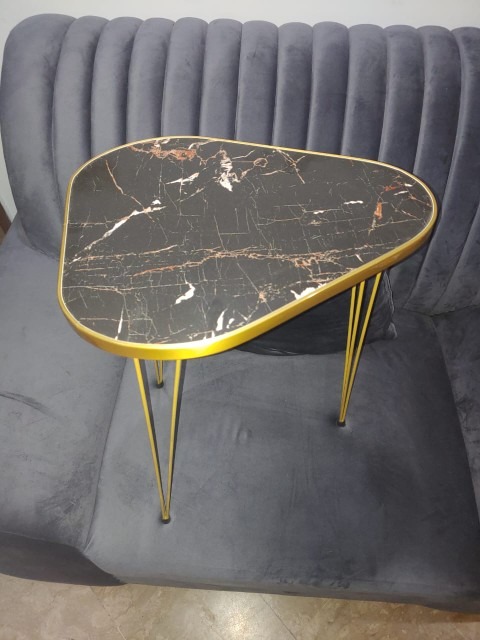 Comfort Zoon Set of 3 Black Marble End Tables Round Wood Sofa Side ...
