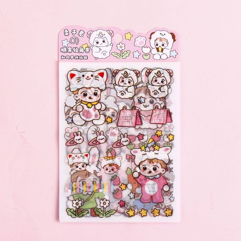 1 pack contains 4 sheets, cute stickers, cartoon style, material, PET ...