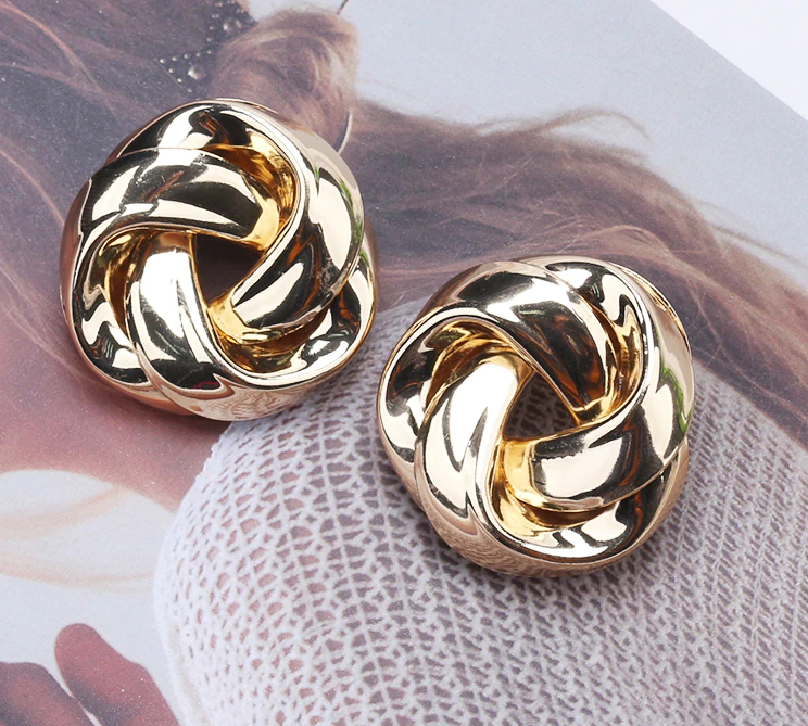 Big Vintage Metal Twisted Stud Earrings Pair For Women Charming Gold ...
