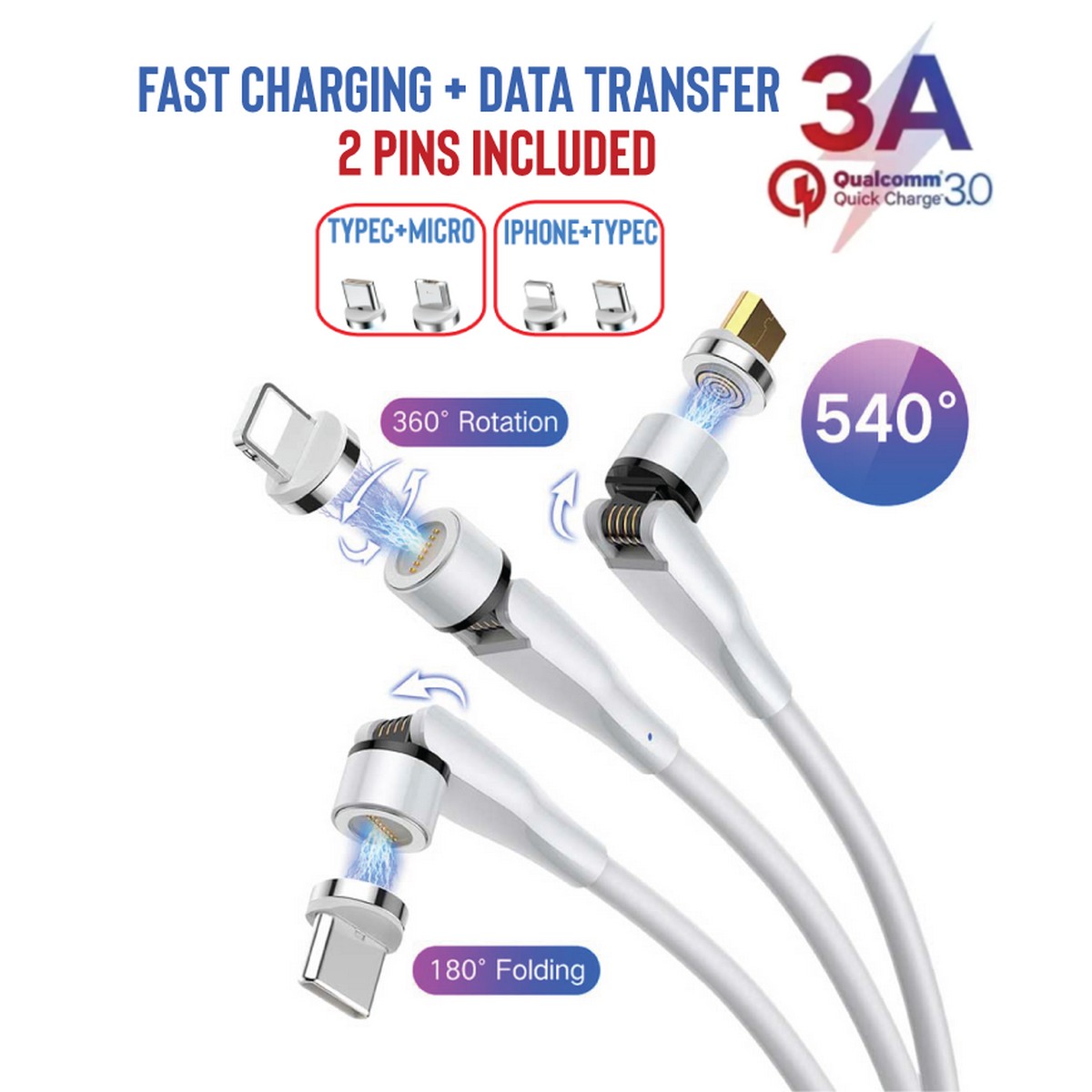 PRODTECH 3A 540 Degree Magnetic Cable for fast charging and data ...