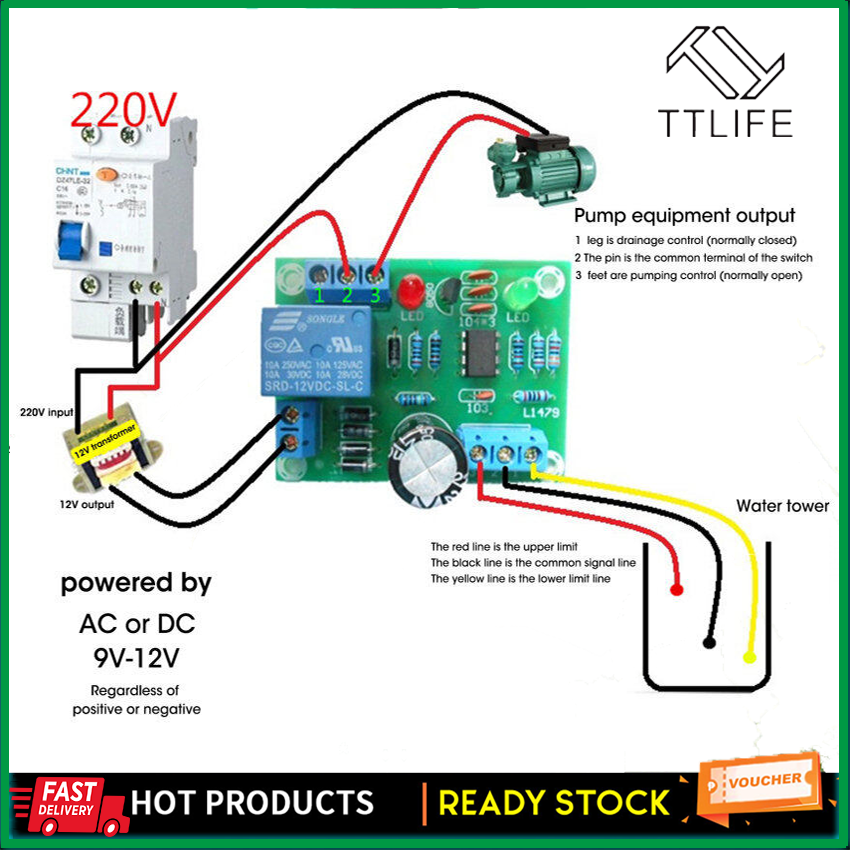 DC 12V Modul Pengontrol Level Air, Cairan Tekanan Rendah Modul Sensor ...
