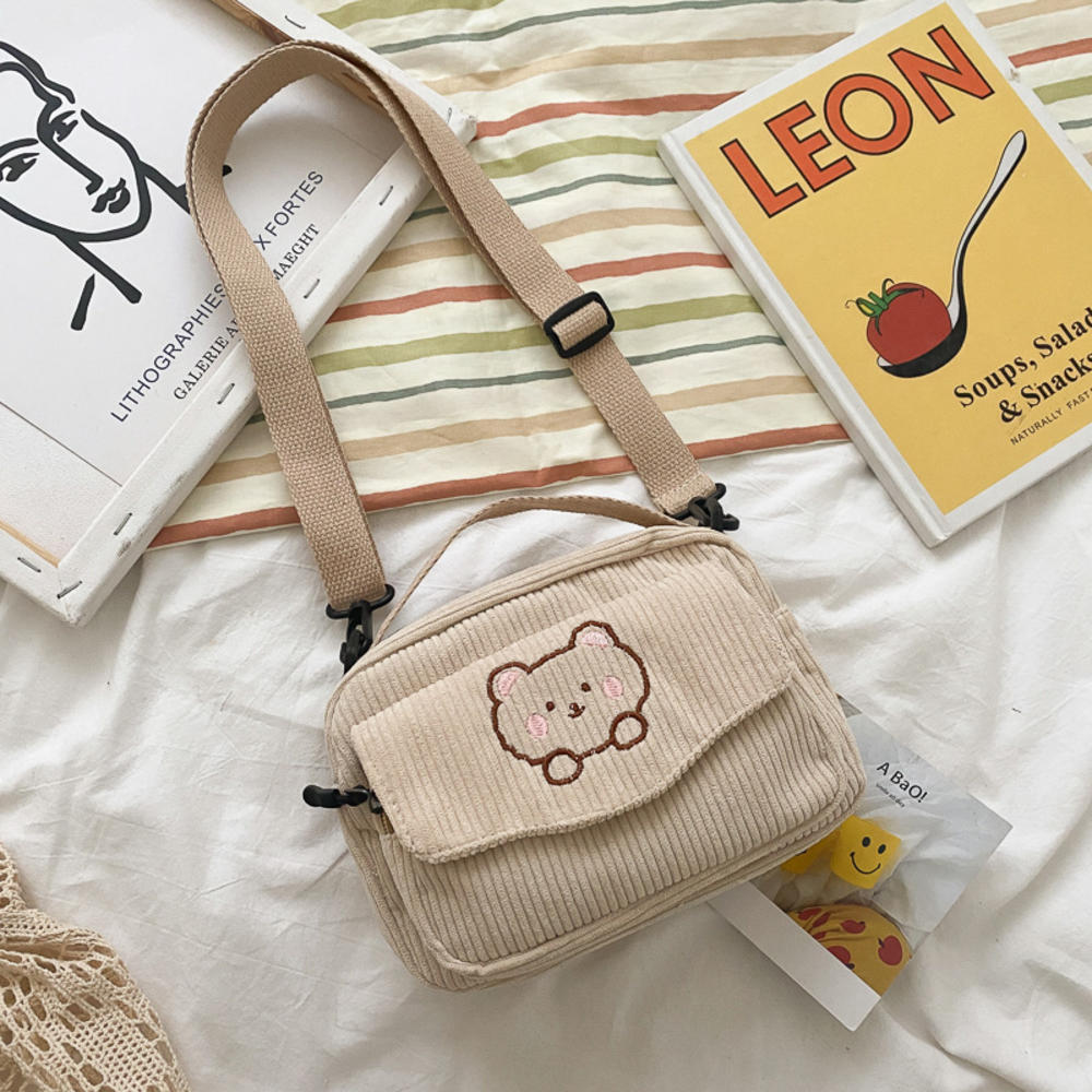Girls Corduroy Messenger Bag Canvas Small Bag Japanese Harajuku Student ...