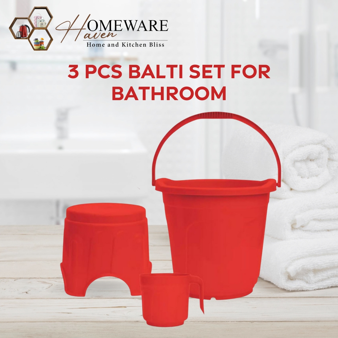 3 pcs Plastic Bath Set | Balti set | 20 Liter Bucket | Daraz.pk