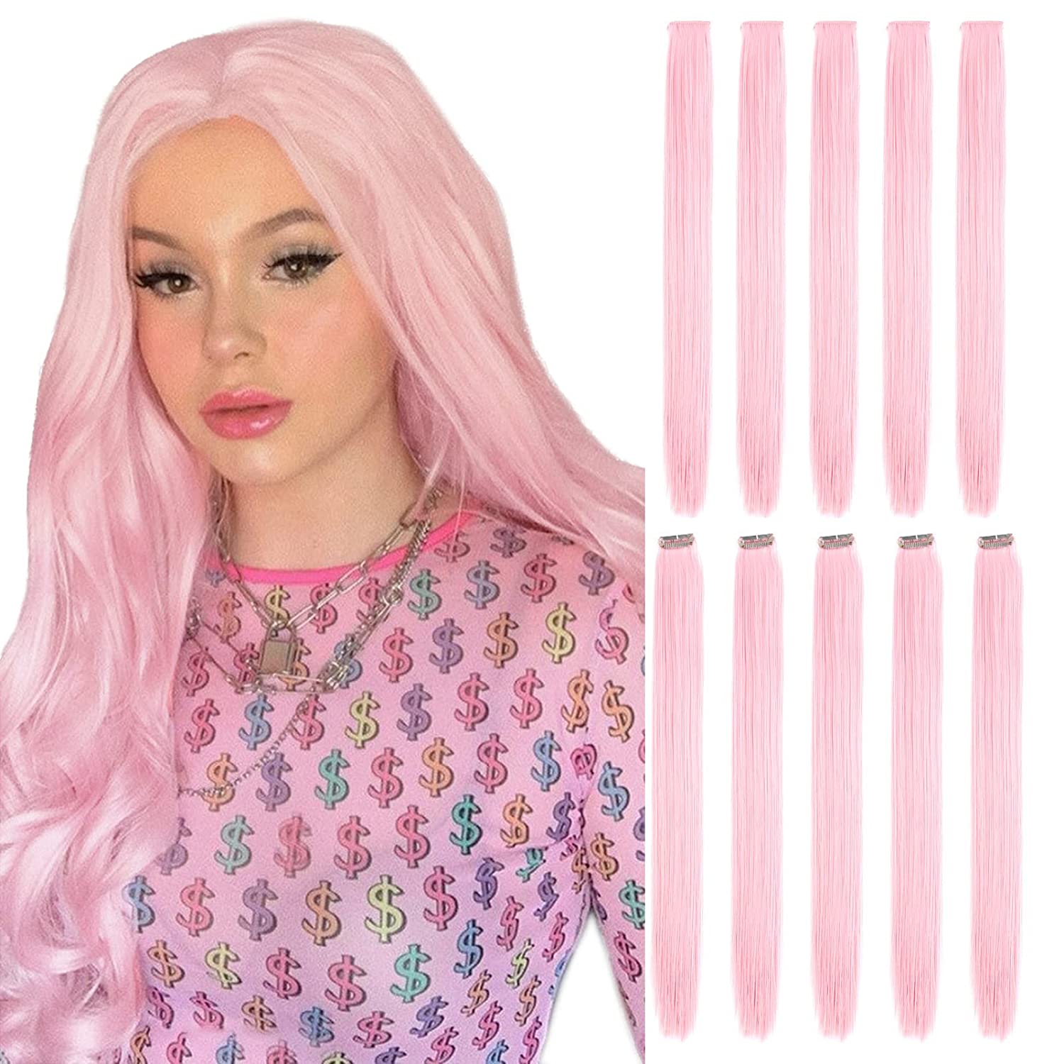 Hair Extensions Clip-In Neon Synthetic Hairpieces, 22" Straight ...