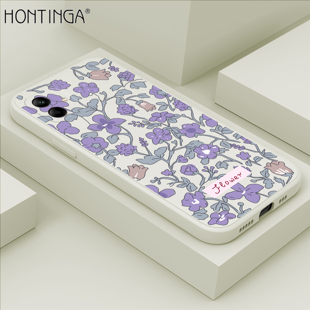 Hontinga for Samsung Galaxy A04 Back Cover Purple Flowers Phone Case Square Soft Liquid Silicone ...