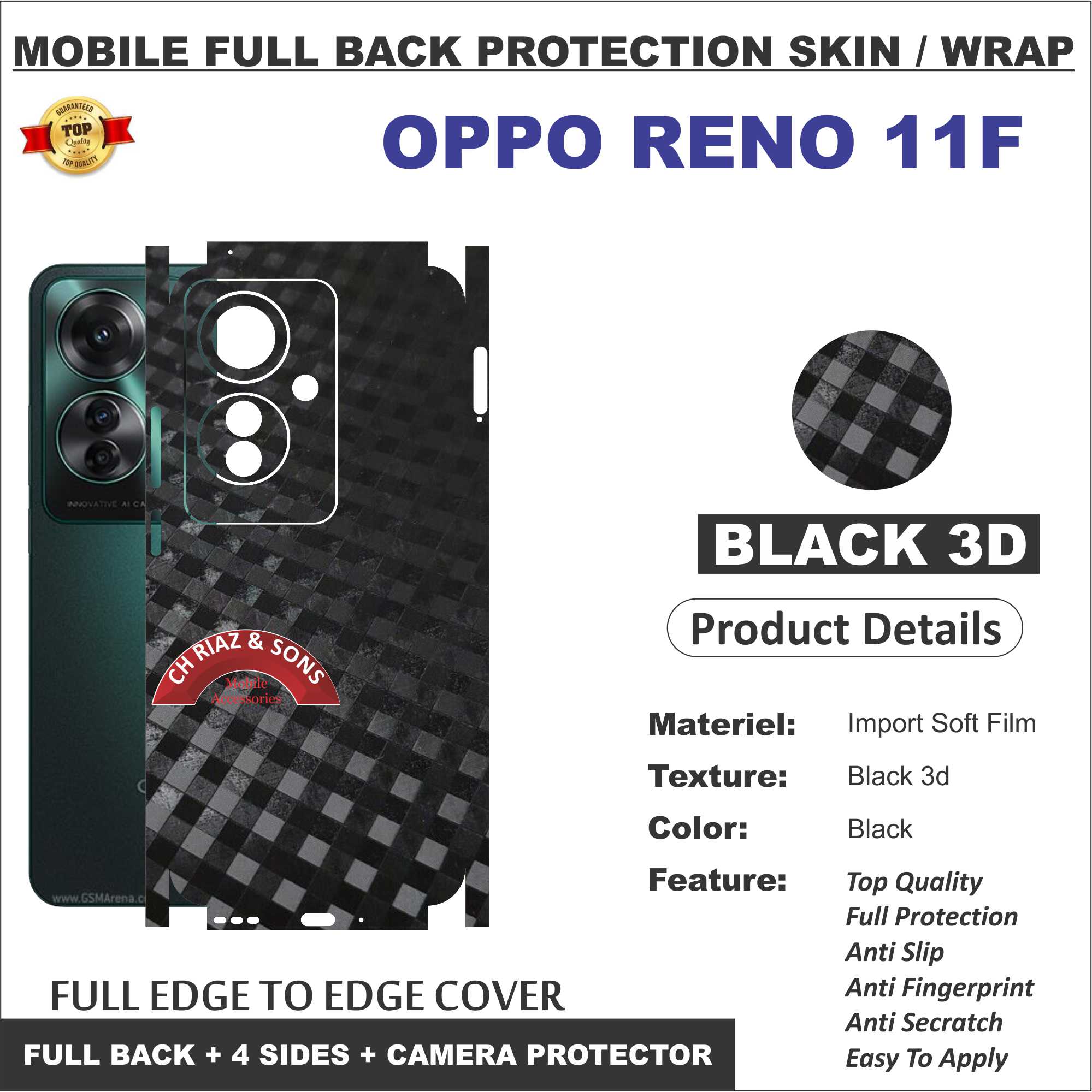 Oppo reno 11F 5G FULL BACK 360 premium Protection Skin Wrap with sides ...