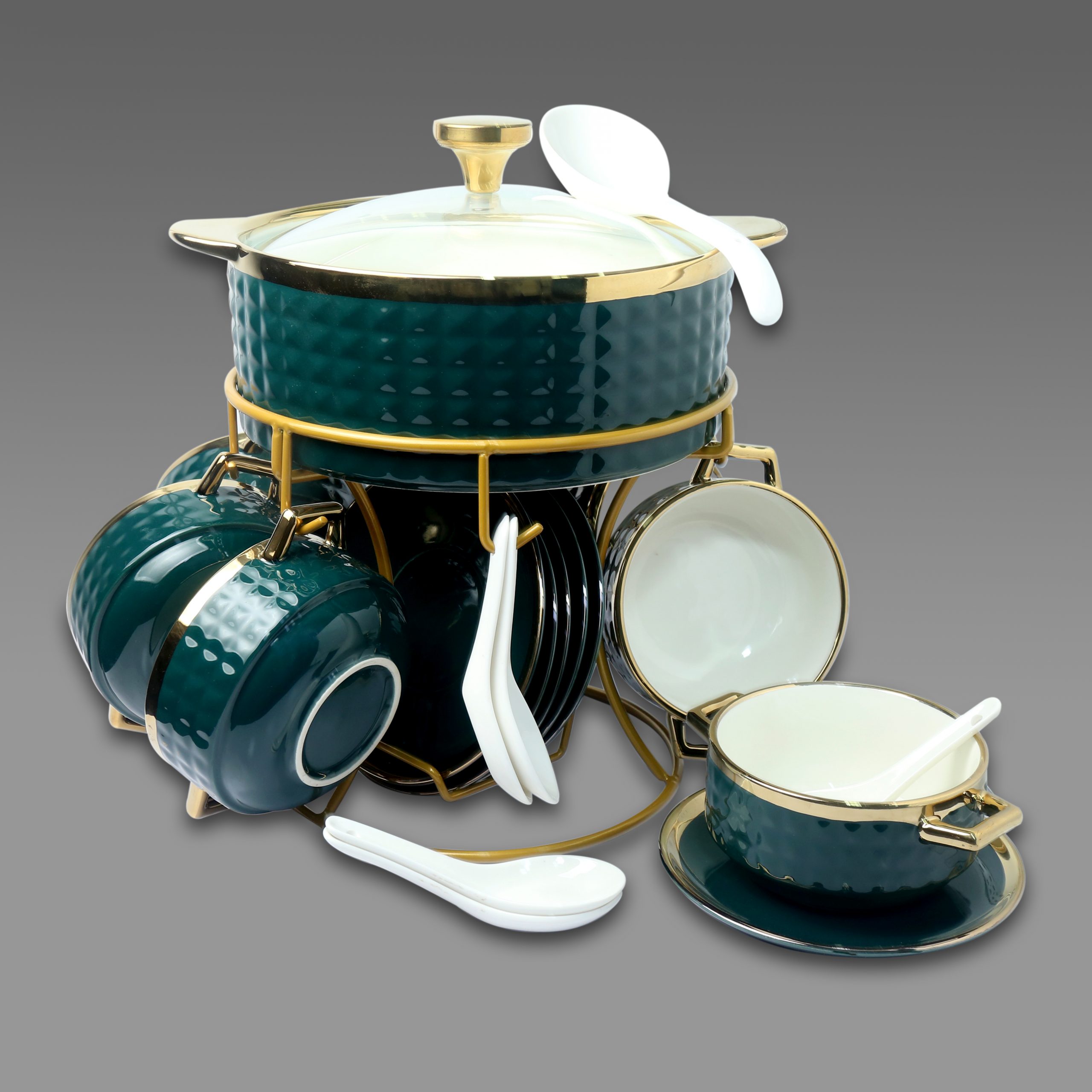 Soup Set 22Pcs 6 Person Serving With Golden Stand | Daraz.pk