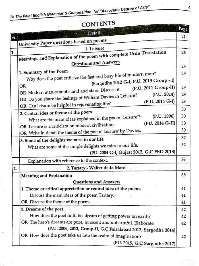 To the Point English Guide Part 1,3rd Year of Arts (ADA) by Prof Aftab ...