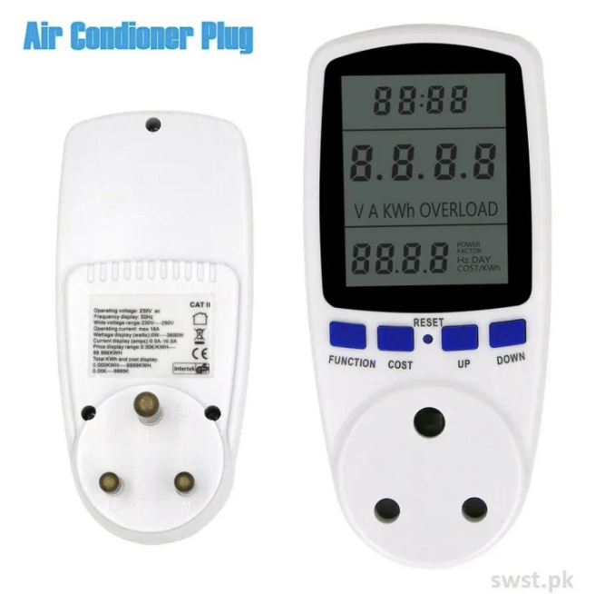 Electricity Usage Monitor Plug, 16A Heavy Duty 3 Big Pin Plug for Air ...