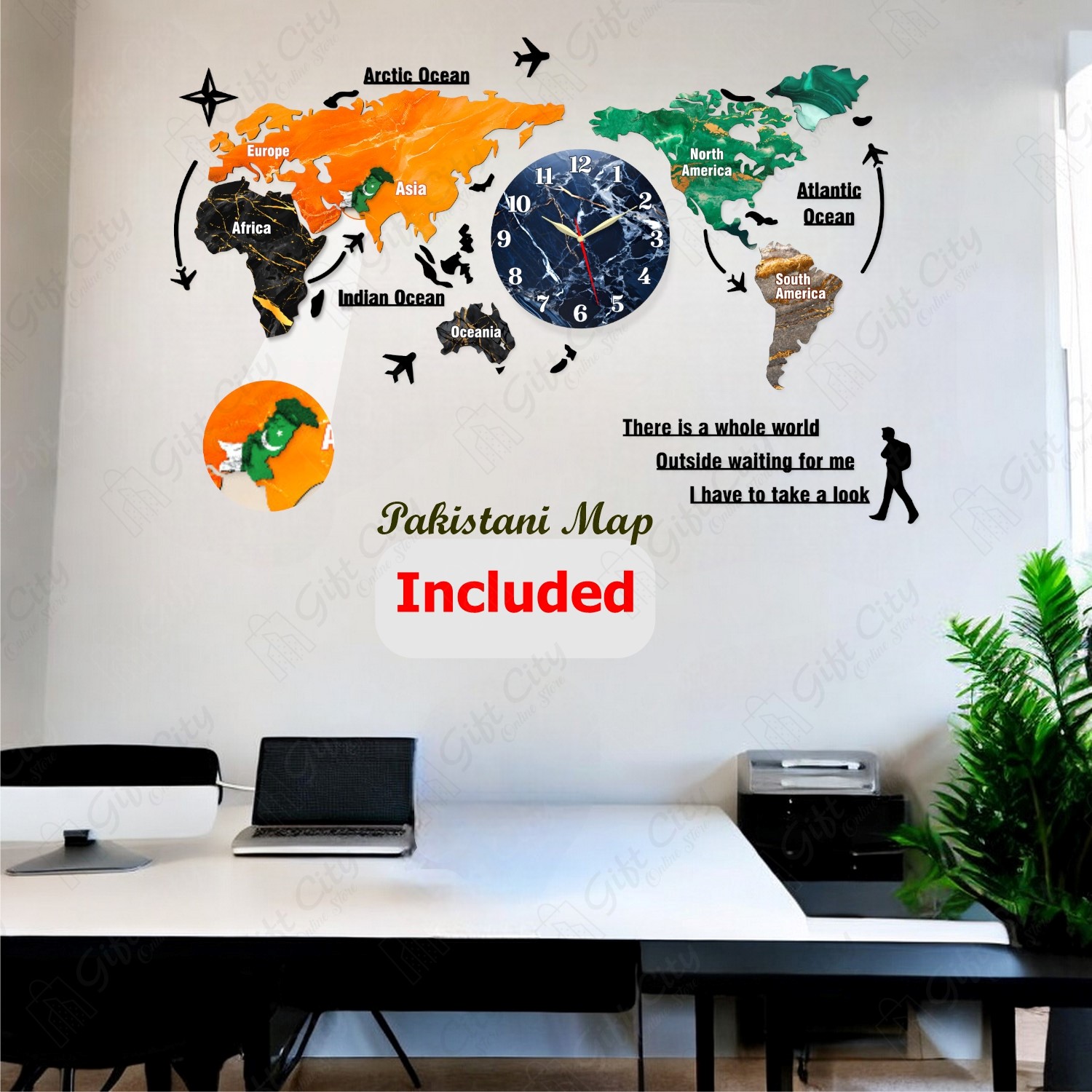 Gift City Presents DIY Colorful Wooden World Map Wall Clock - Large ...