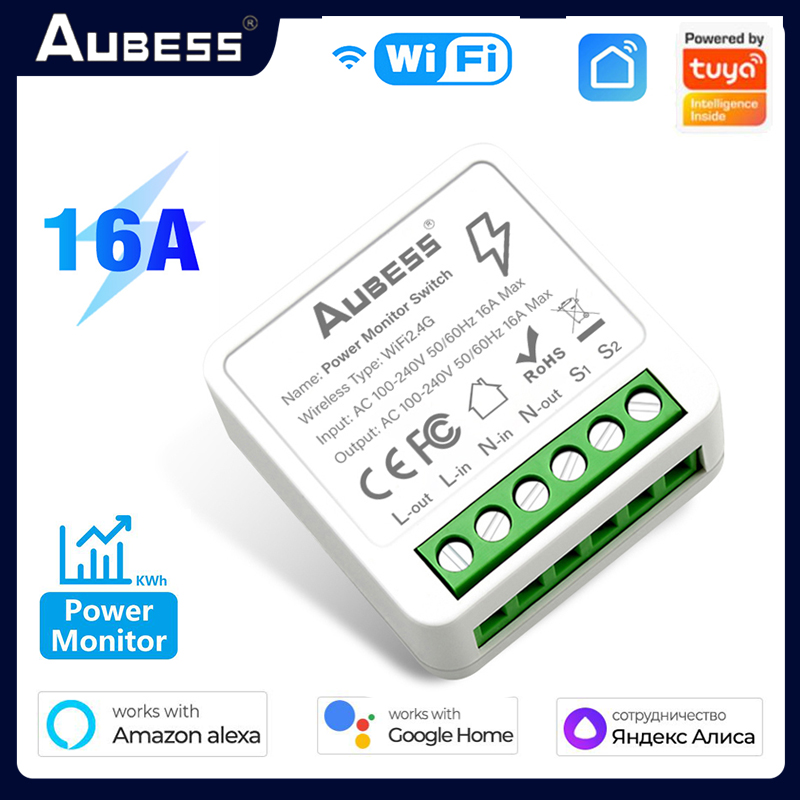 Aubess 16A Tuya Wifi MINI Smart Energy Monitor Switch Support 2-way ...