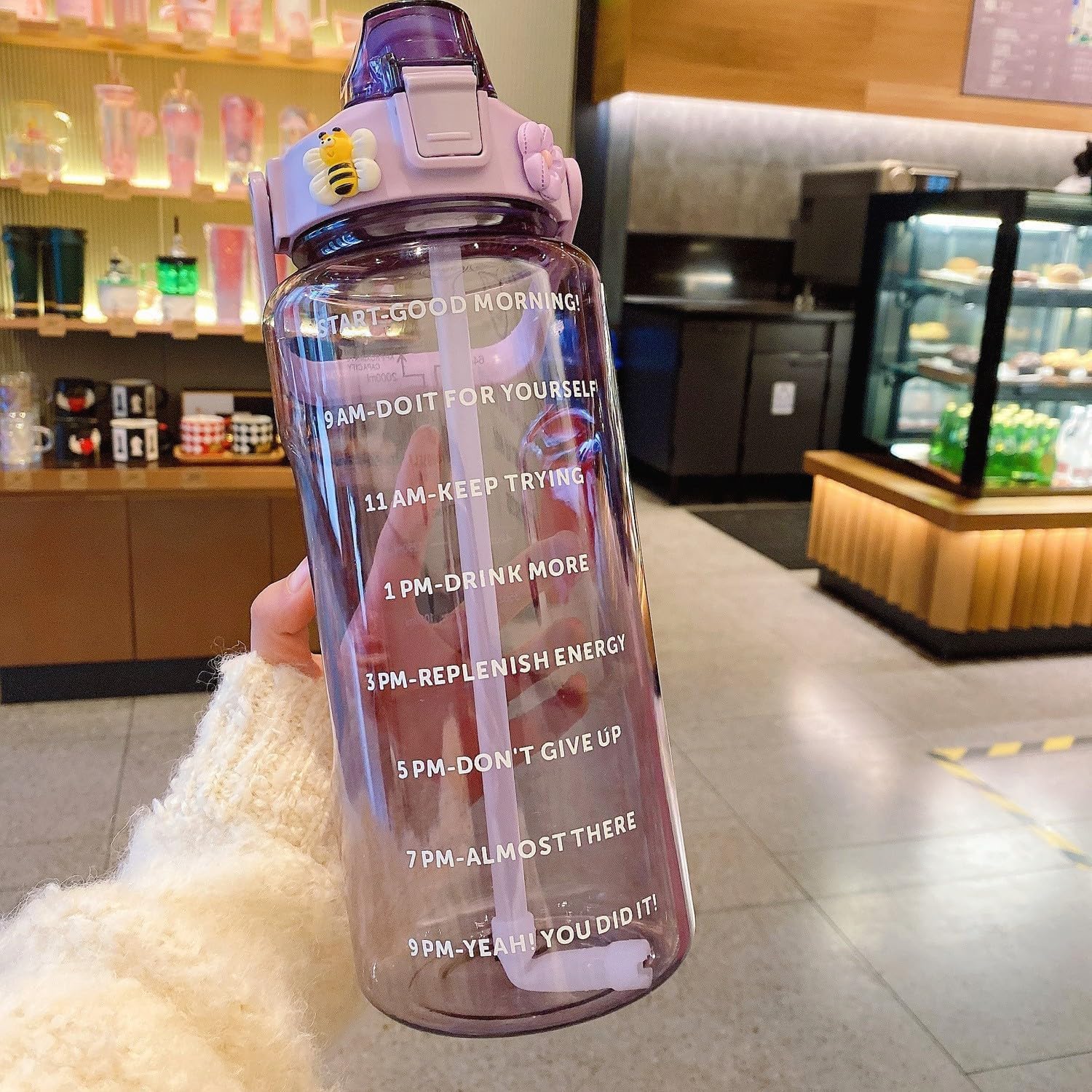2000ml Motivational Water Bottle With Straw | 2L Gradient Color Drinking Water Bottle | Daraz.pk