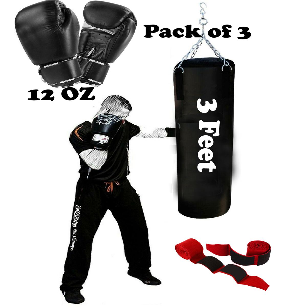 Boxing Bag with chain Boxing Gloves and Hand bandages Wraps Boxing Kit ...