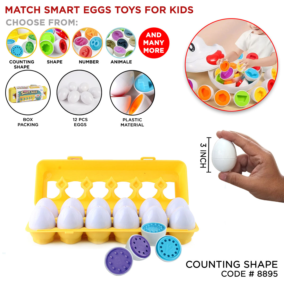 Match Smarct Eggs Educational Toy For Kids, Early Age Mind Learning ...