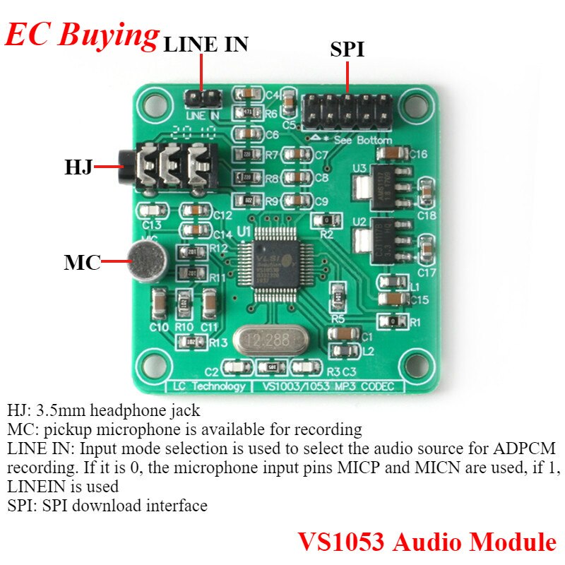 VS1053 Audio Module MP3 Player Module Development Board DC 5V onboard ...