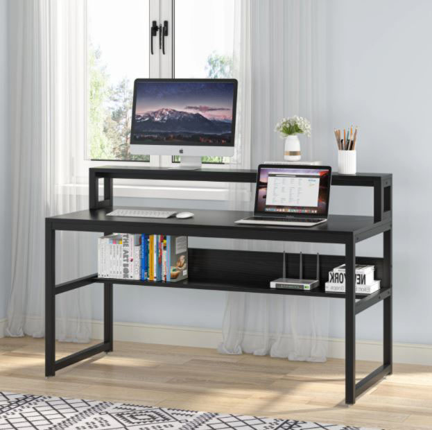 Computer Desk with Shelves and Monitor Stand - Space Saving Design Desk ...