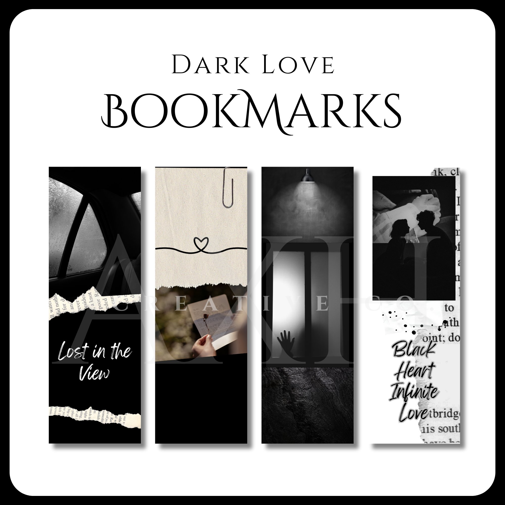 Dark Love Bookmarks | Window View, Black and White, Love, Loneliness | Set of 4 | Bookmarks for ...