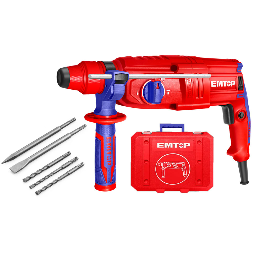 EMTOP Industrial 800W SDS Plus Chuck Electric Rotary hammer Drill Machine With 3 Drills and 2 ...