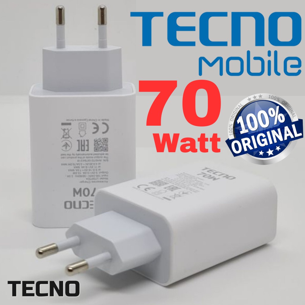 Original Tecno 70W Super Fast Charger – Type-C PD Adapter with USB Type ...