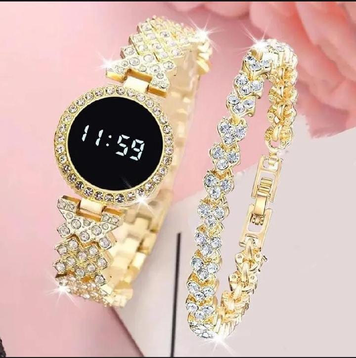 Luxury Round Diamond Digital Watch for Women - LED Touch Screen ...
