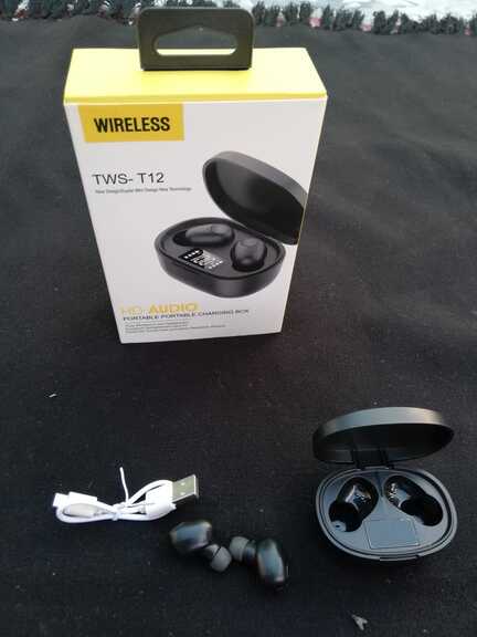 Tws T12 wireless earbuds/Portable charging box/Black | Daraz.pk