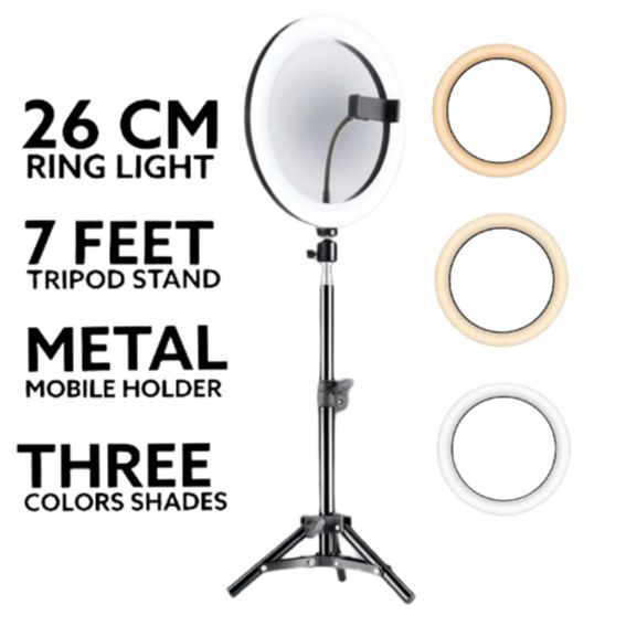 26CM Selfie LED Ring Light 7 Feet Tripod Stand & Mobile Phone Holder 26 ...
