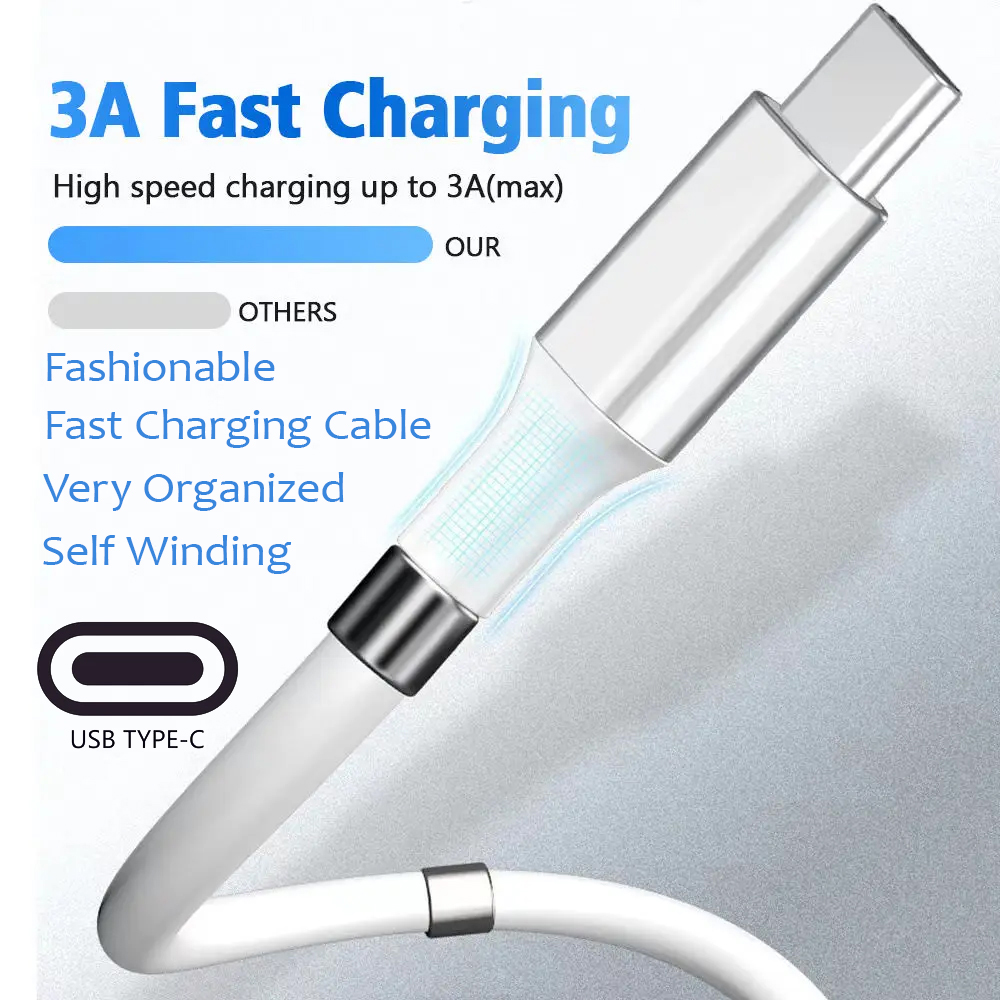 USB Type C to C Magnet PD Charge Cable Self Winding USB Charger Cord 360 Degree Streamer Data ...
