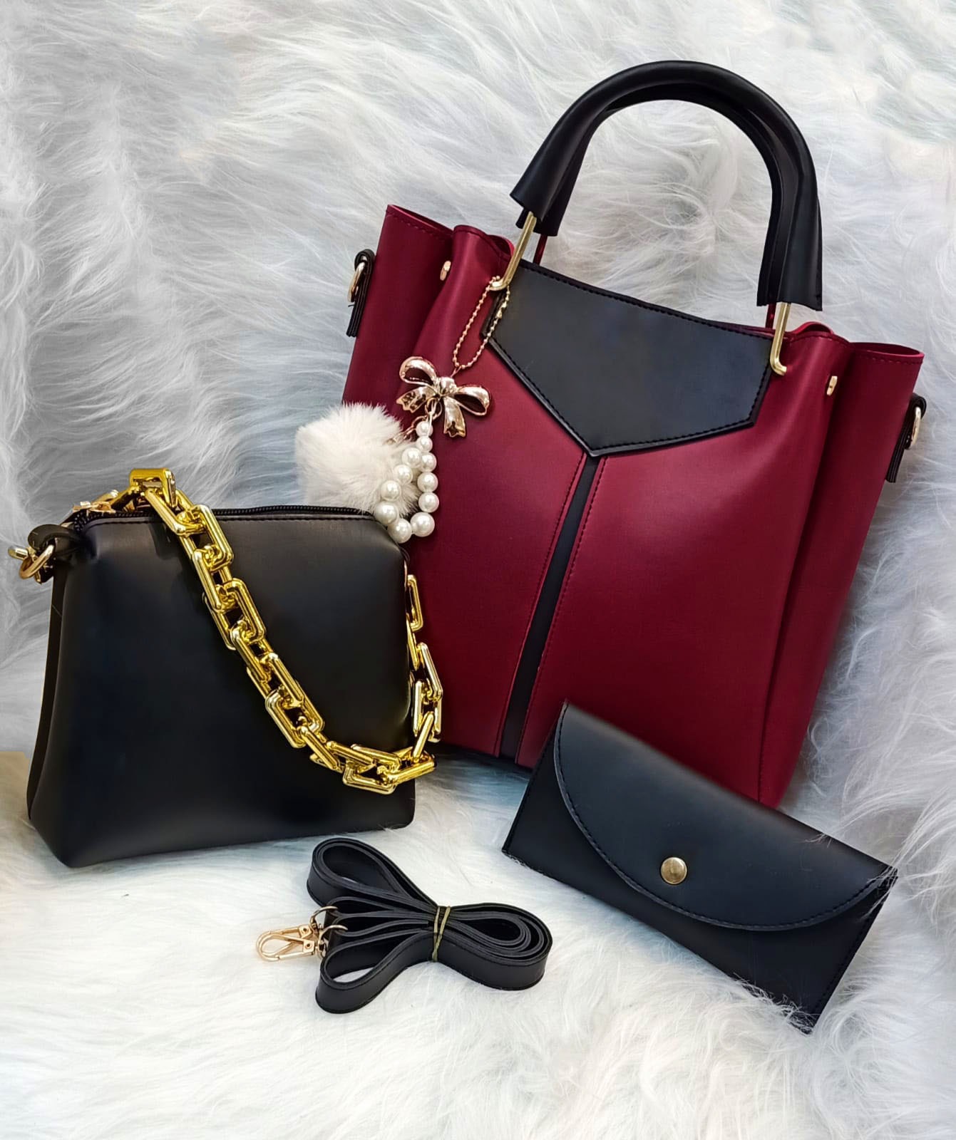 Hand bags for girls pack of 3 and 4 piece set with long strap and ...