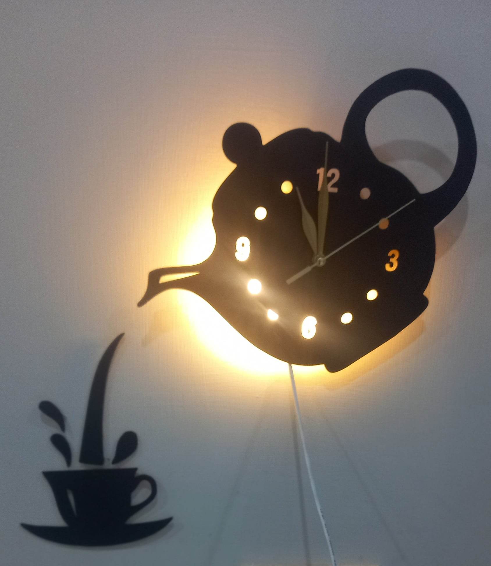 DIY 3D Kettle Wall Clock with 24 LED Bulbs Kettle with Teapot for ...