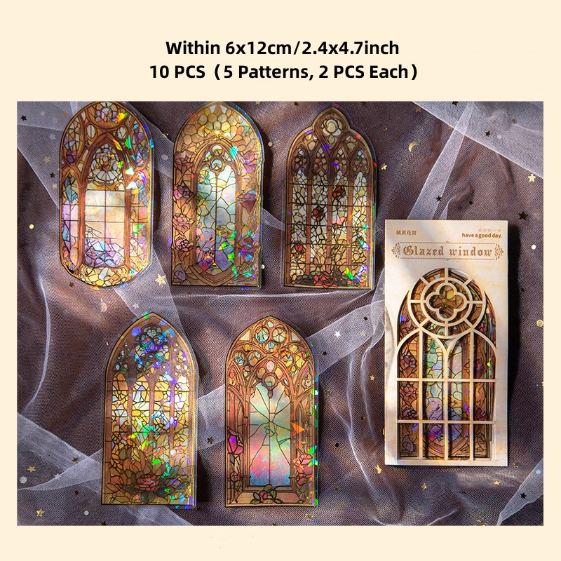 RHS Online 10PCS Glazed Window Series Flash Film Vintage Windows Gilt ...